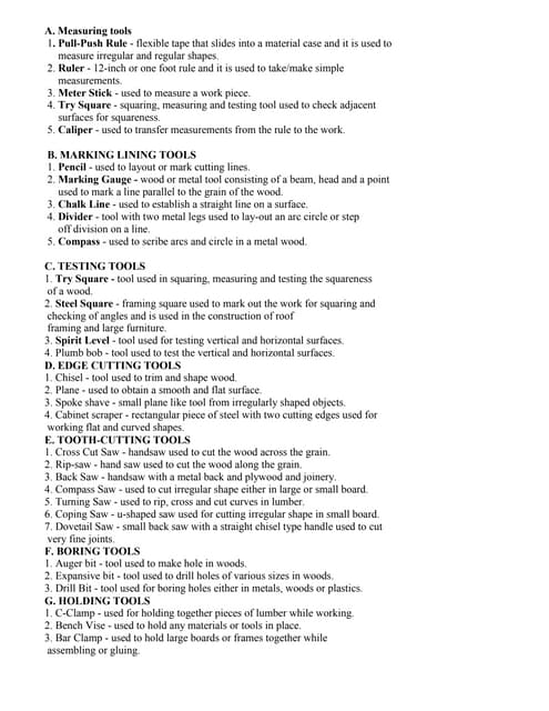 Basic Hand Tools for Carpentry Work | PPT