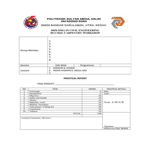 Carpentry labsheet polimas | DOC