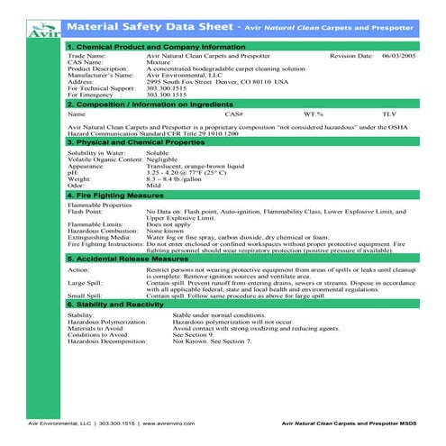 Carpet cleaner prespotter_msds | PDF