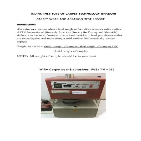 Carpet wear and abrasion test wira | DOCX