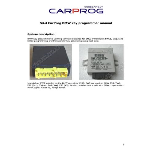Carprog bmw key programmer manual | PDF