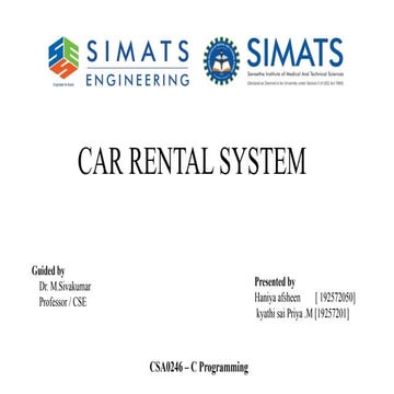 Project title is car rental system in C Programming | PPTX