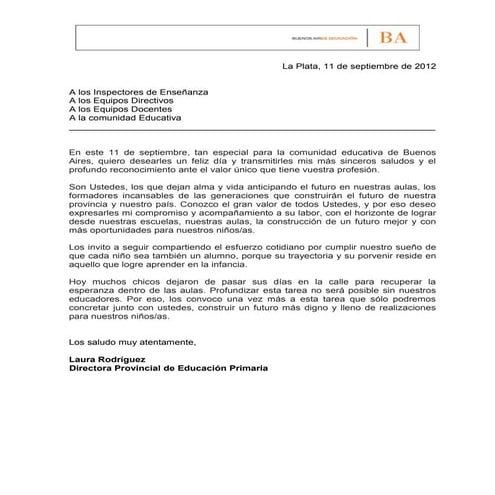 Carta de la Directora de Educación Primaria a los Maestros en su día. | DOC