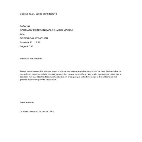 Carta de presentación, siomara muñoz | PDF