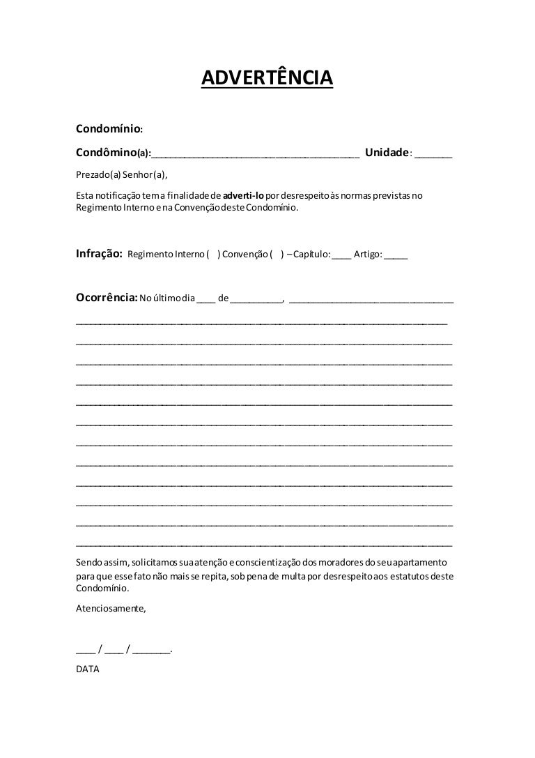 Carta De Advertencia Disciplinar Modelo