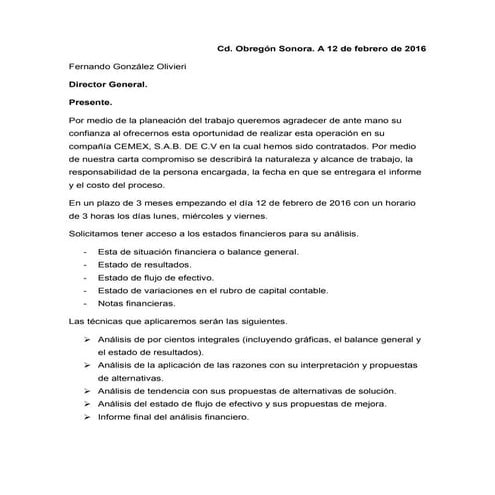 Carta convenio Cemex S.A.B de C.V | DOCX