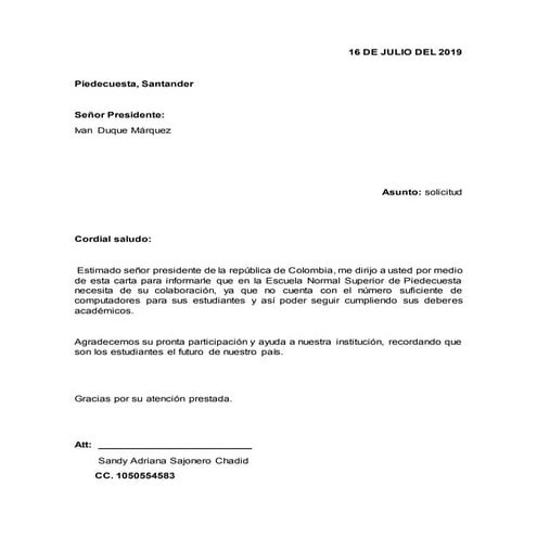 Carta al presidente | DOCX