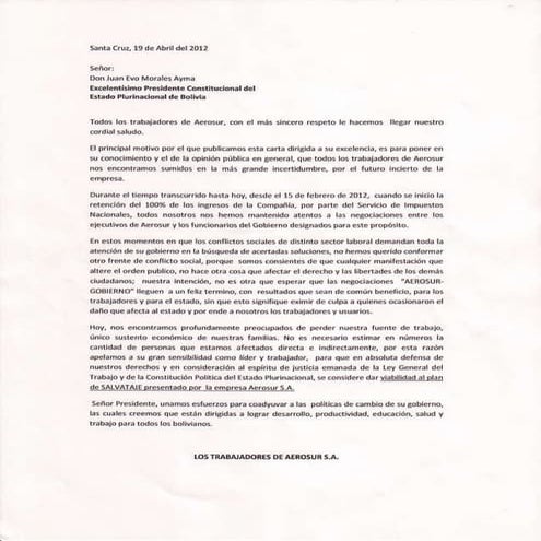 Carta a presidente | PDF
