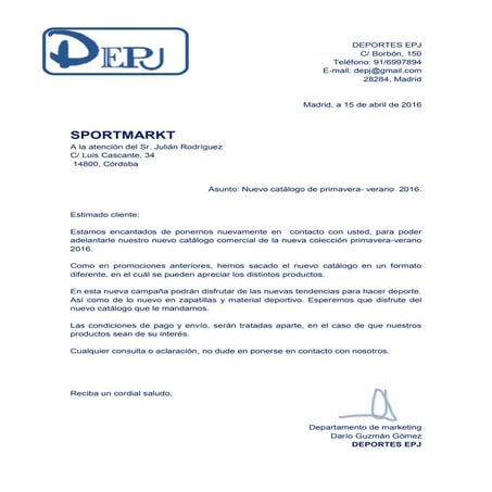 Ejemplo De Carta Comercial Profesional