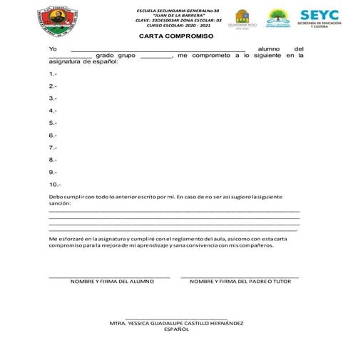 Carta compromiso | DOCX