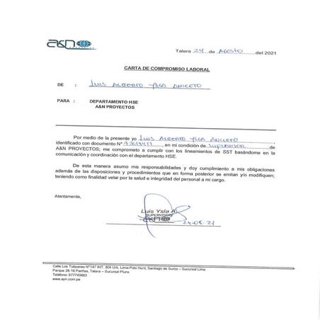 Carta compromiso | PDF