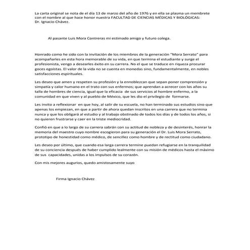 Carta De Dr. Ignacio Chavez | DOCX