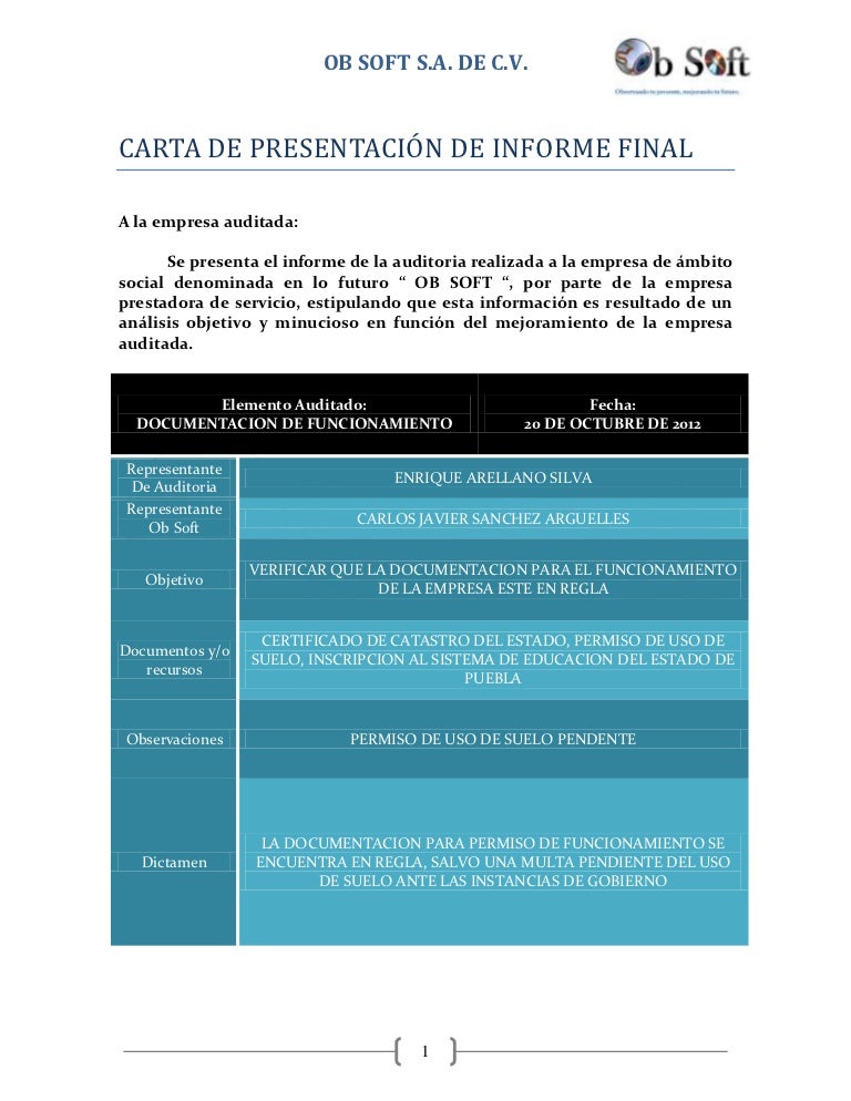 Carta De Informe