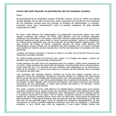 Carta del jefe seattle al presidente de los Estados Unidos | DOCX