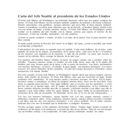 Carta del jefe seattle al presidente de los estados unidos | DOCX