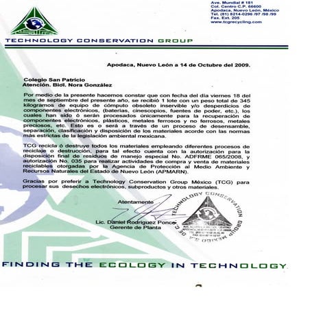 Carta De Reciclaje Sept. 09 (Colegio San Patricio) | PDF