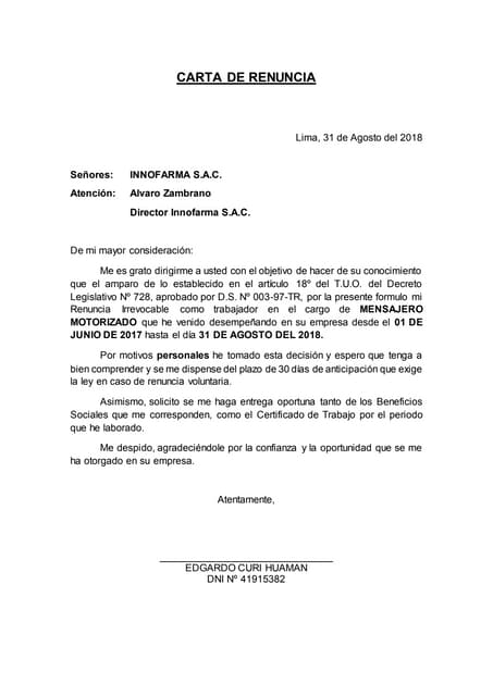 Carta de renuncia | PDF