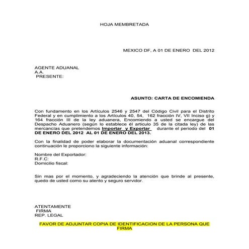 Carta encomienda | DOCX