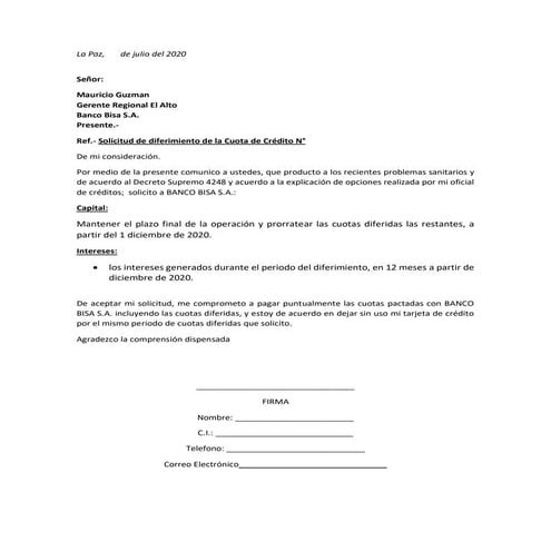 Carta modelo solicitud clientes prorratear ivan | PDF