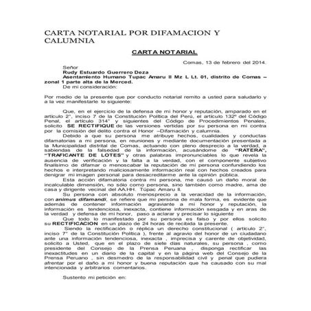 Carta notarial por difamacion y calumnia | DOCX
