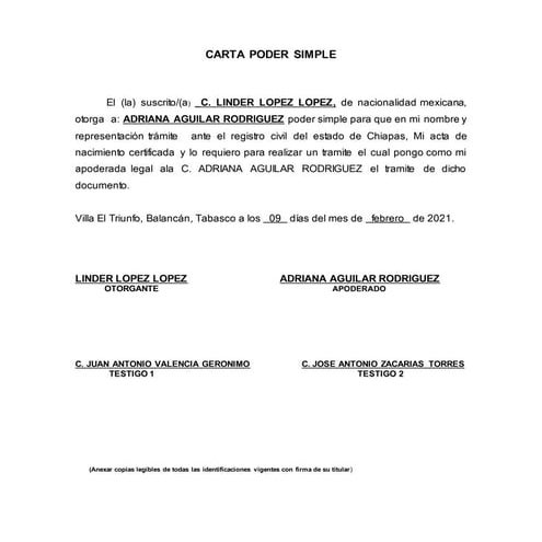Carta poder simple | DOCX