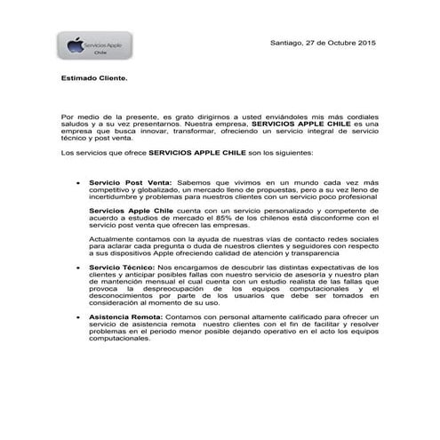 Carta presentacion Servicios Apple Chile | PDF