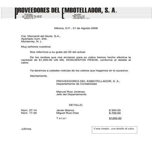 Carta Simple Con Detalle Al Calce | PDF