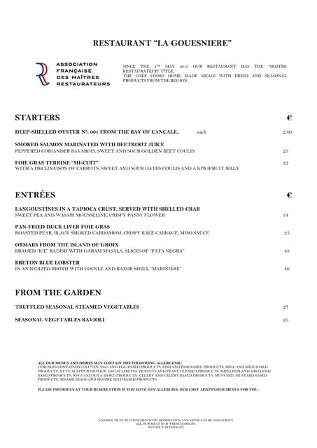Cavendish Dinner Menu 2015 | PDF