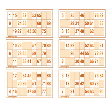 Cartones bingo 90 bolas 3 en pdf 5 hojas | PDF
