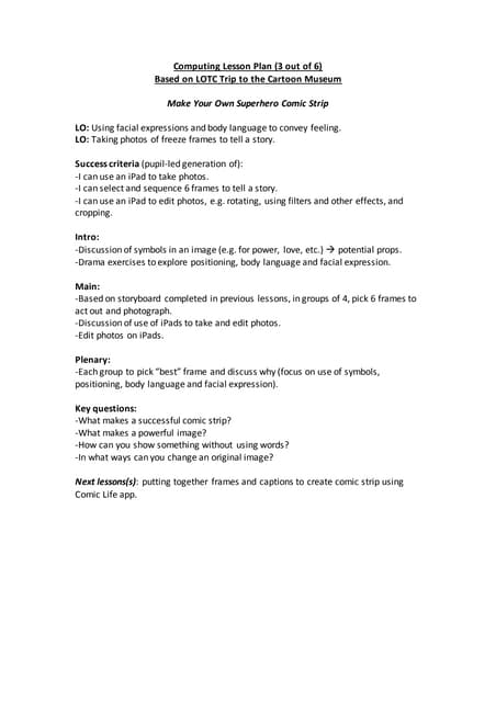 Cartoon Museum Computing lesson plan | PDF Cartoon Museum Computing lesson plan | PDF