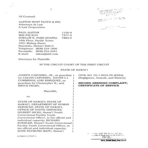 Hawaii Youth Correctional Facility lawsuit | PDF