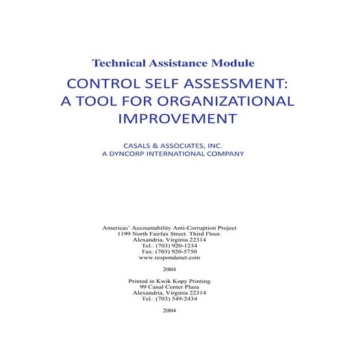 Casals technical assistance control self assessment | PDF