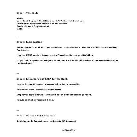 Low Cost Deposit Mobilisation : CASA growth strategy | DOCX
