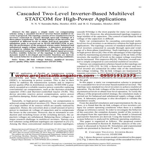 Cascaded Two Level Inverter Based Multilevel Statcom For High Power