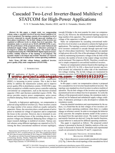 Cascaded Two Level Inverter Based Multilevel Statcom For High Power