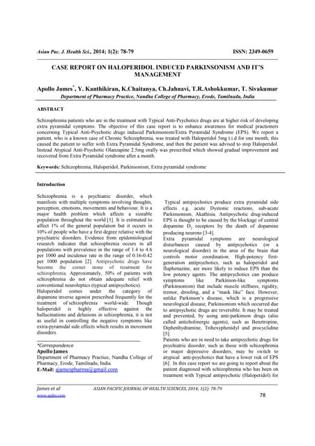Case report-on-haloperidol-induced-parkinsonism-and-it’s-management | PDF Case report-on-haloperidol-induced-parkinsonism-and-it’s-management | PDF