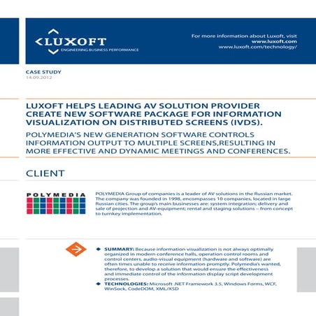 Case study luxoft helps leading av solution provider media luxoft for polymedia | PDF