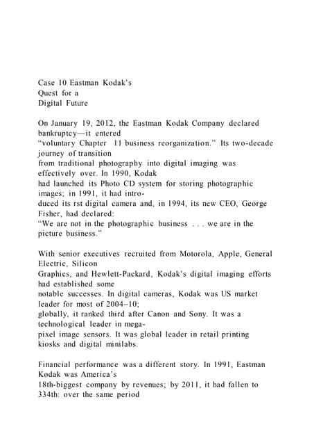 Kodak Strategic Management (Strategic Blunder) Case Study | PDF