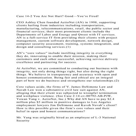 Case 14-2 You Are Not Hurt Good—You’re Fired!CEO Ashley Chen fo.docx