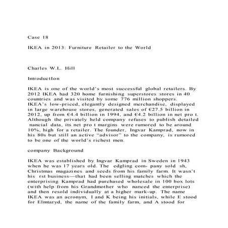 Case 18 IKEA in 2013 Furniture Retailer to the World | DOCX