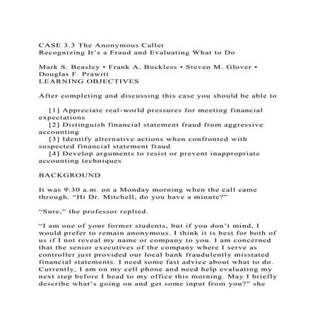 CASE 3.3 The Anonymous CallerRecognizing It’s a Fraud and Evalua.docx