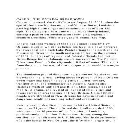 CASE 3.1 THE KATRINA BREAKDOWNCatastrophe struck the Gulf Coast .docx ...
