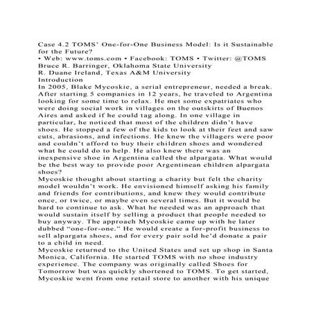 Case 4.2 TOMS’ One-for-One Business Model Is it Sustainable for t.docx