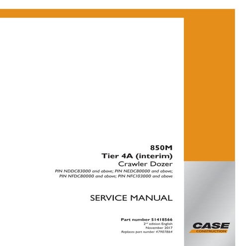 CASE 850M Tier 4A (interim) Crawler Dozer Service Repair Manual (PIN ...