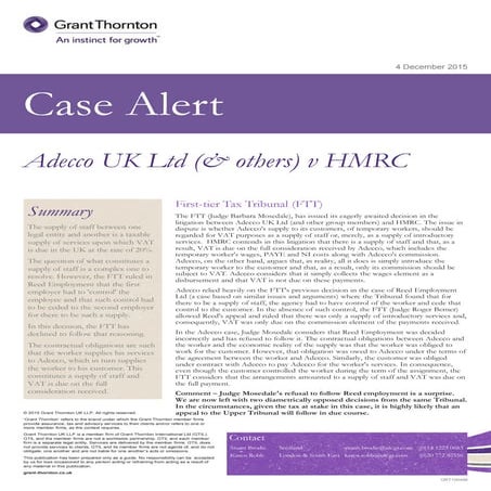 Case Alert Adecco UK Ltd | PDF | Personal Taxes | Personal Finance