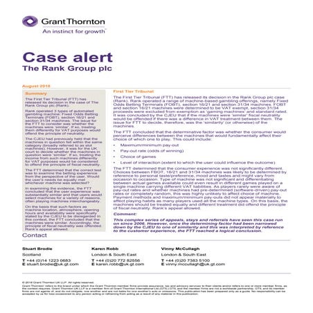 Case alert - The Rank Group plc | PDF