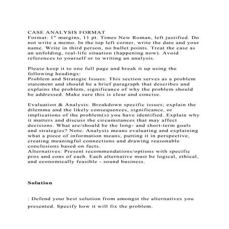 CASE ANALYSIS FORMAT Format 1 margins, 11 pt. Times New Roman,.docx | Business Administration ...