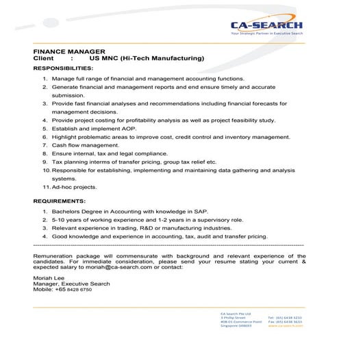 JD - Finance Manager | PDF