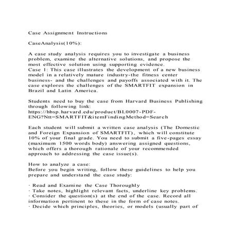 Case assignment instructions caseanalysis(10)a case study | DOCX