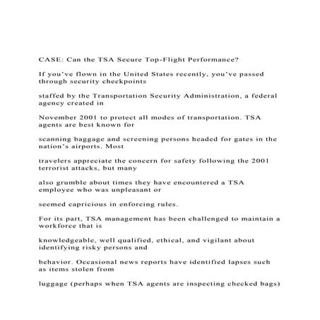 CASE Can the TSA Secure Top-Flight Performance If you’ve.docx
